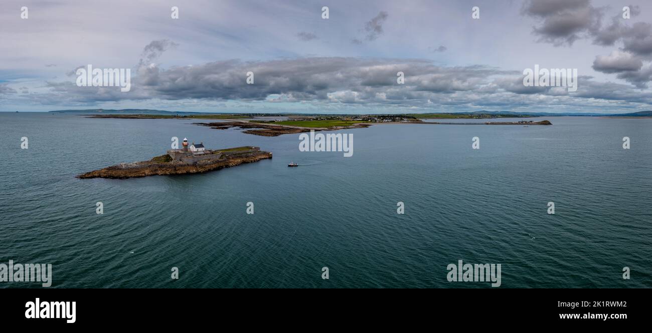 Aerial panorama view of the historic Fenit Lighthouse on Little ...