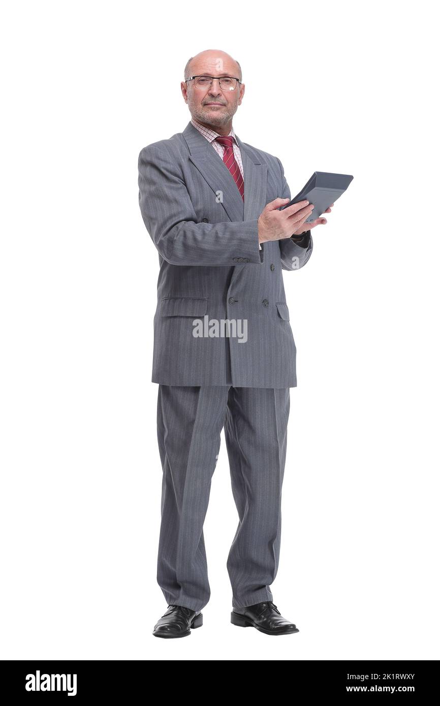 Business man holding calculator Cut Out Stock Images & Pictures - Alamy