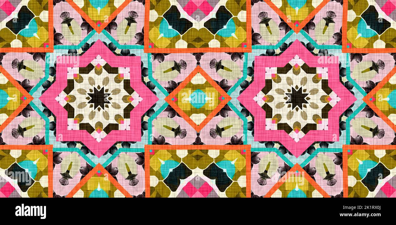 Kitsch pattern geometric retro design in seamless border background ...