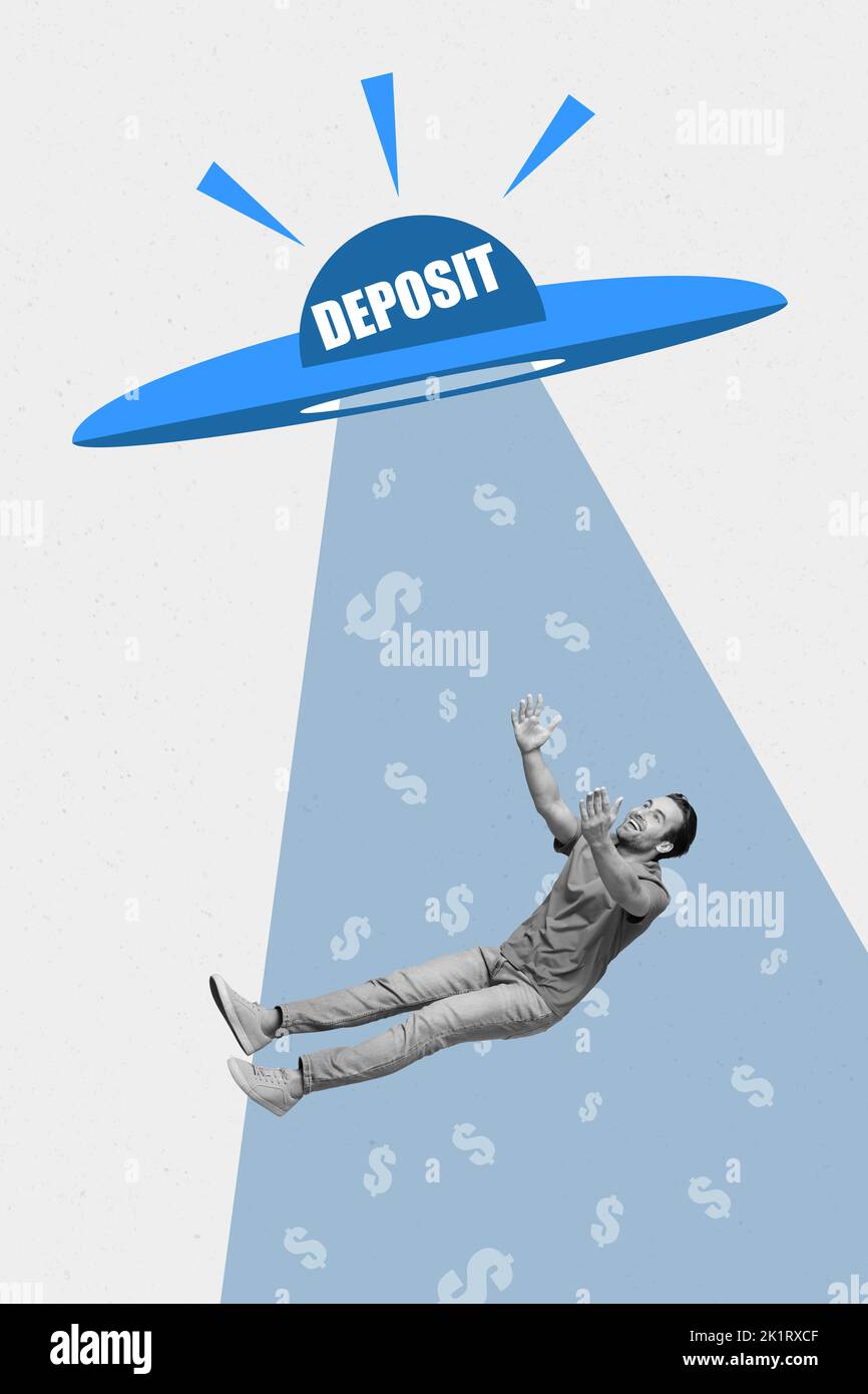 Creative photo 3d collage poster postcard image artwork of flying man ...