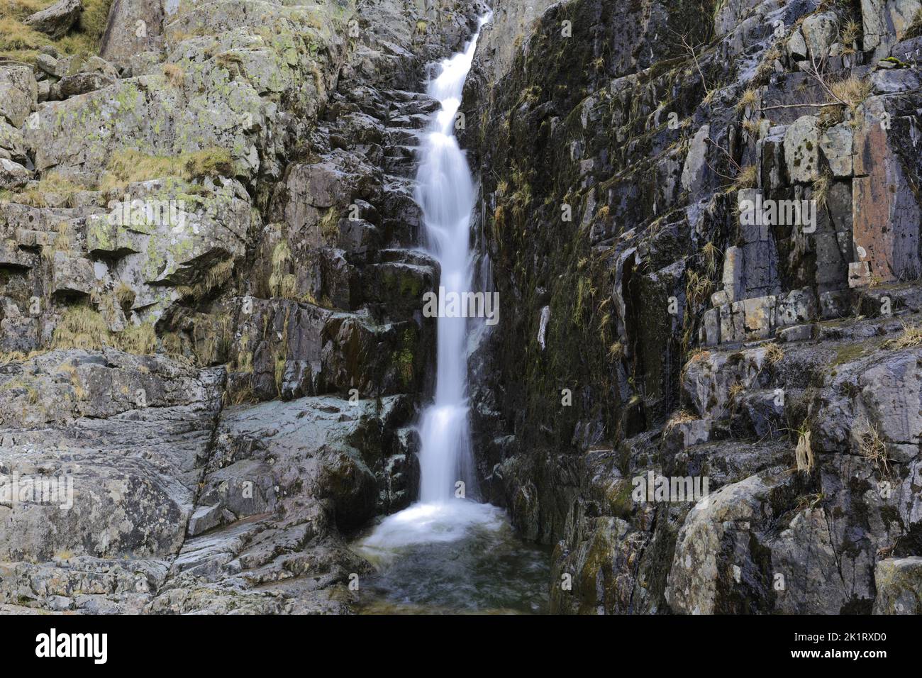 Waterfalls in Dunmail Gill, fed from Grisedale Tarn, Lake District ...