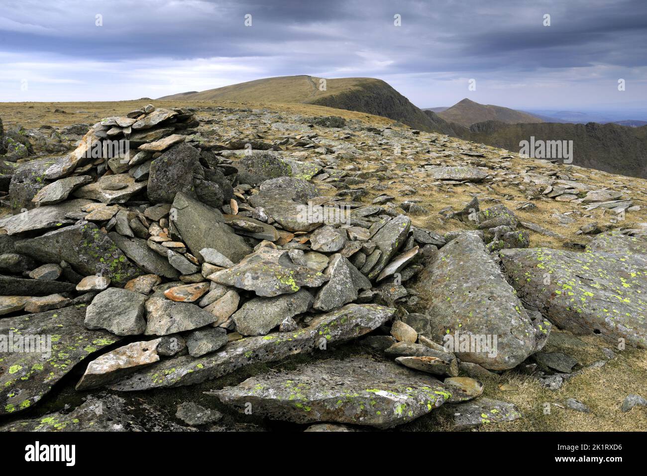 View of the summit of Nethermost Pike fell, Lake District National Park ...