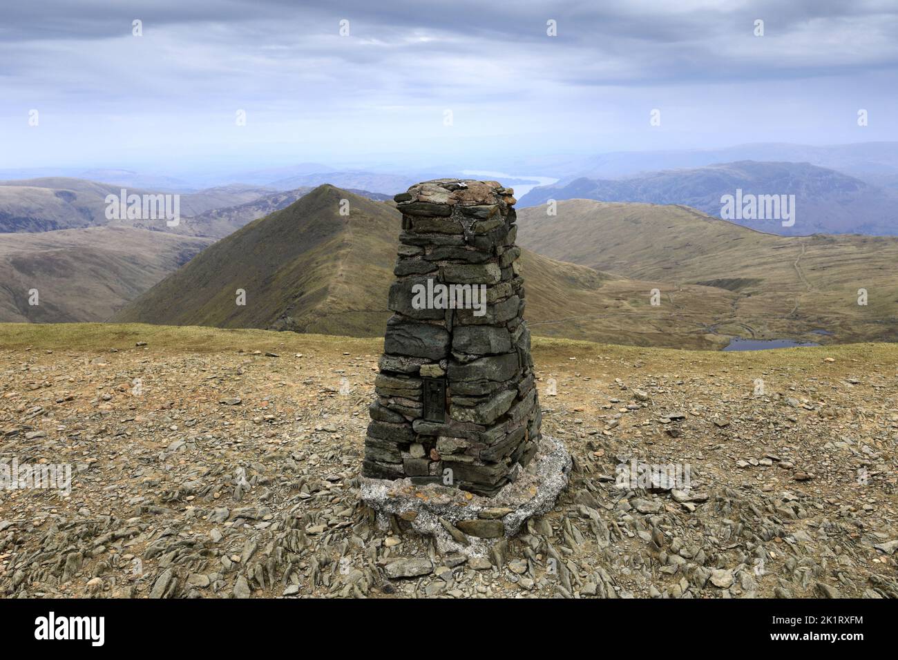 View over the summit of Helvellyn fell, Lake District National Park ...