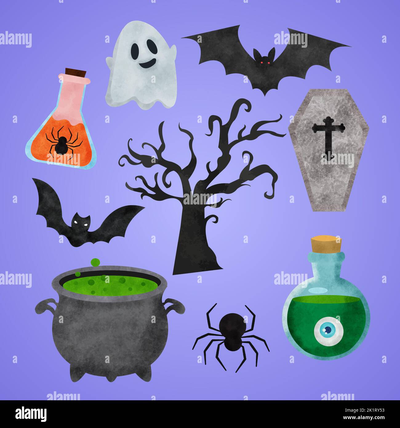 Halloween cute spooky objects collection set watercolor Stock Photo - Alamy