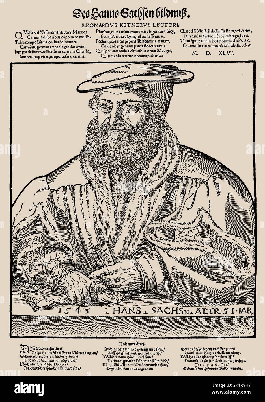 Portrait of Hans Sachs (1494-1576) at the age of 51. Museum: PRIVATE ...