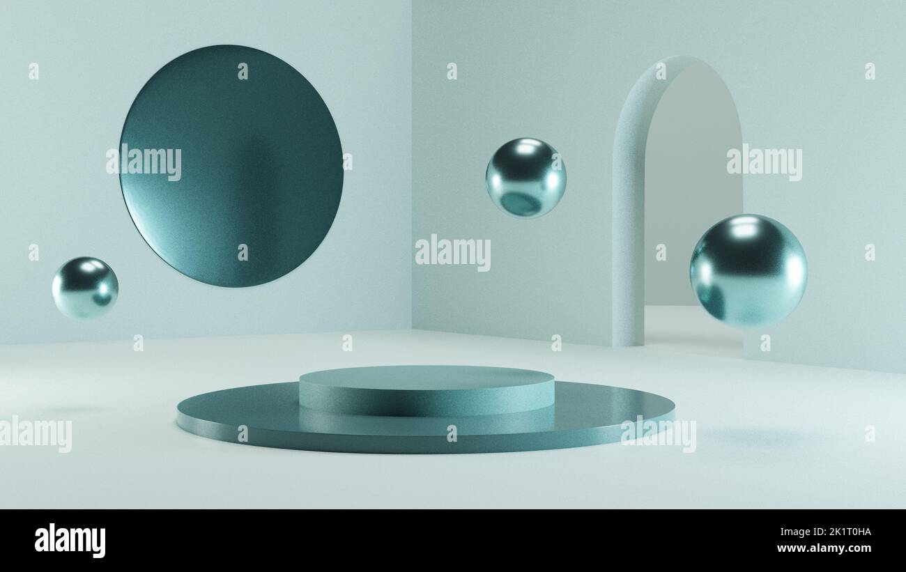 pedestal with dark teal color for product showcase, empty stage podium ...