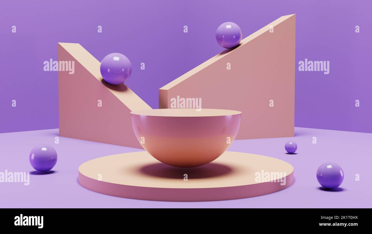 3D Geometry cream purple pedestal or podium, empty stage for product showcase, abstract ...