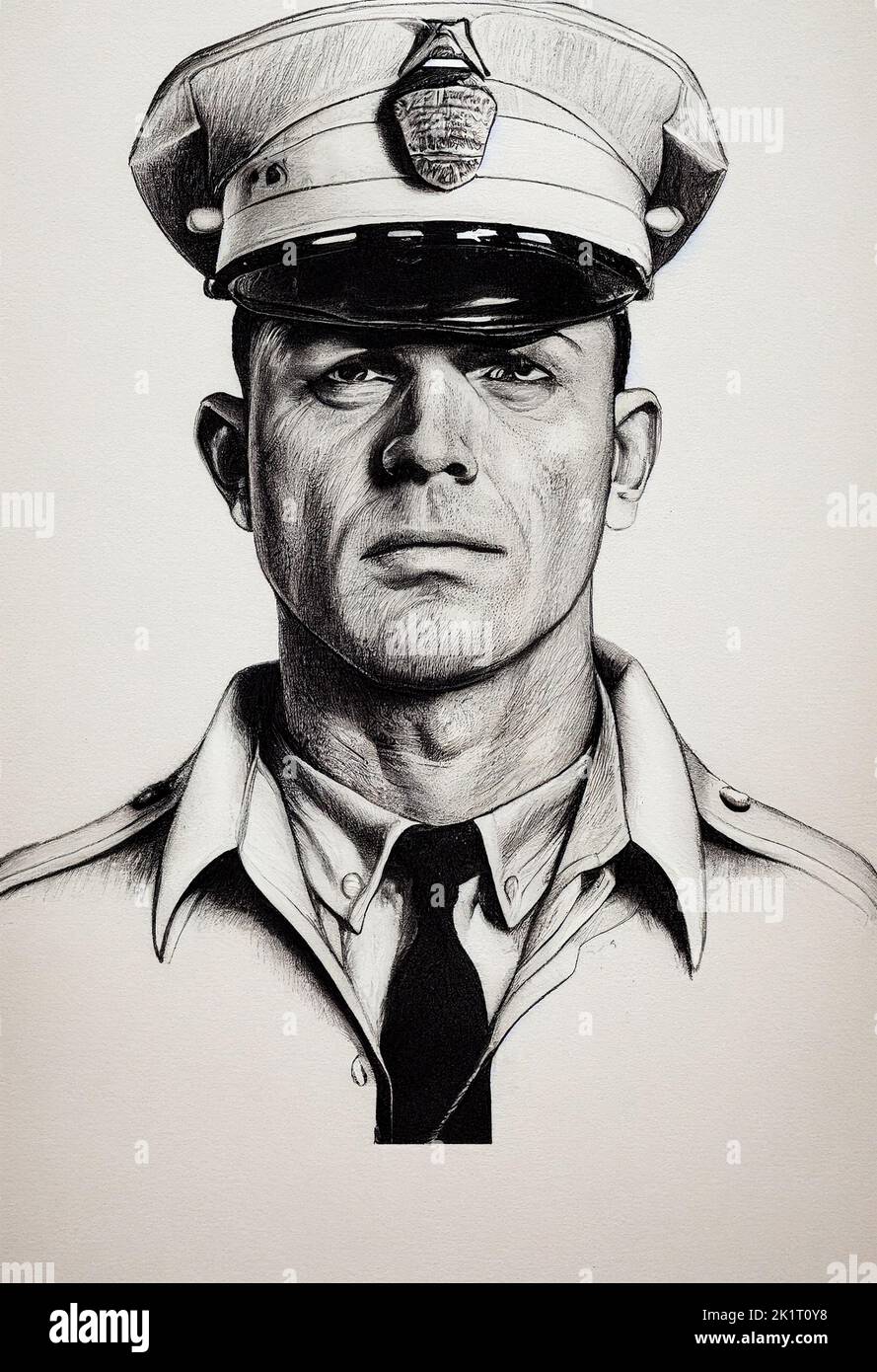 A vertical greyscale Drawing of an american policeman of the 30s Stock ...