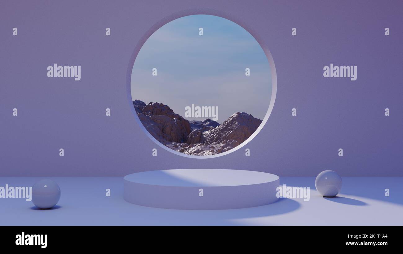 pedestal or podium for display, concrete room with sunlight, platform ...