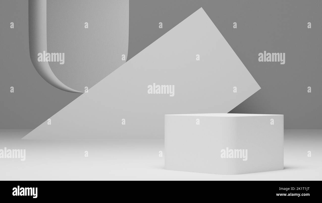 abstract geometry minimal white pedestal or podium for product showcase, 3D empty stage for ...