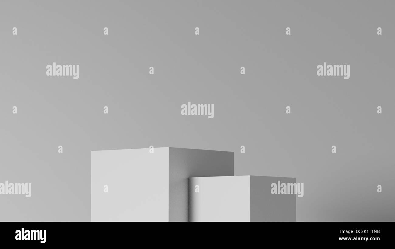 3D rendering white block pedestal for product showcase, monochrome ...