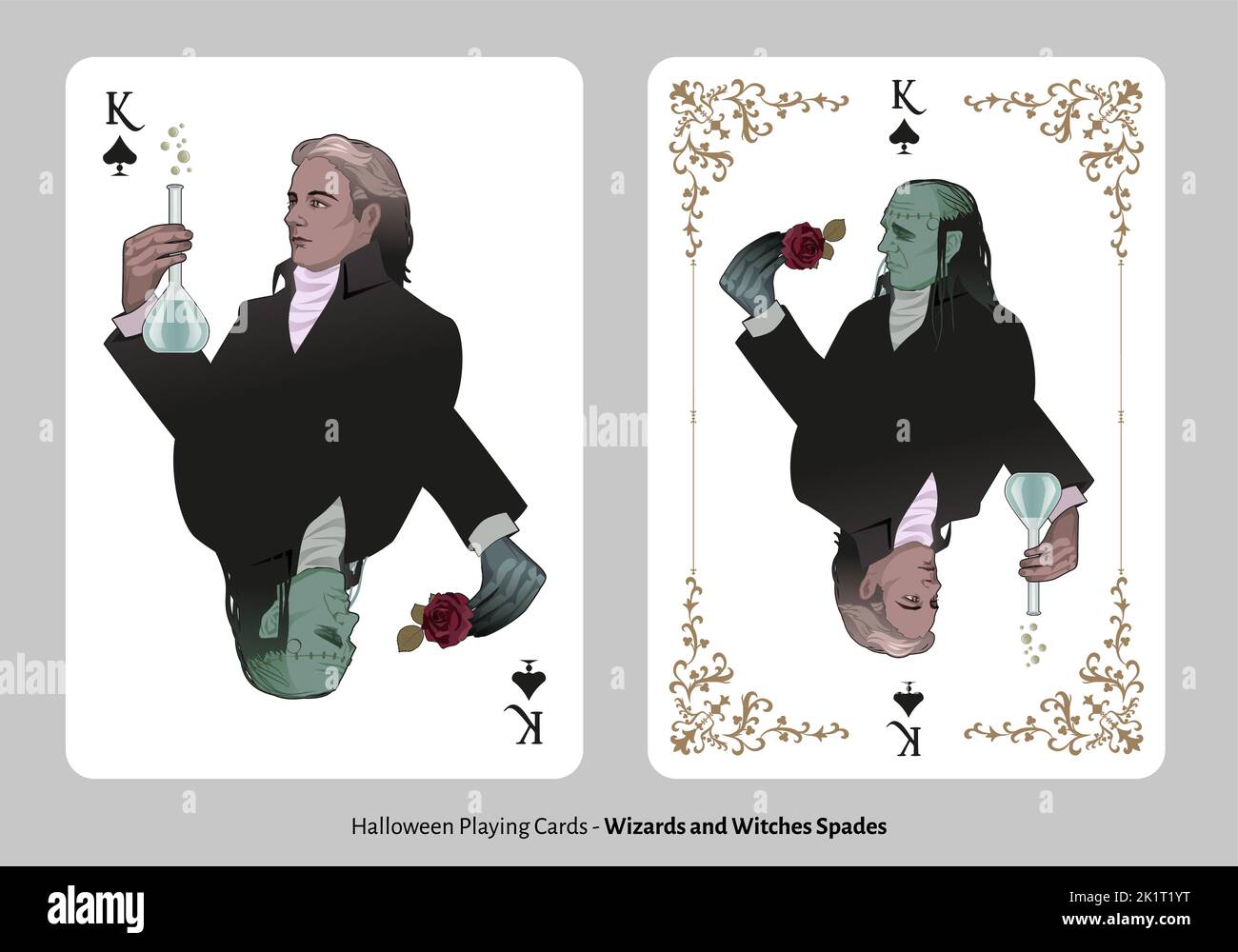 Halloween playing cards. Spades King. 18th or 19th century man of ...