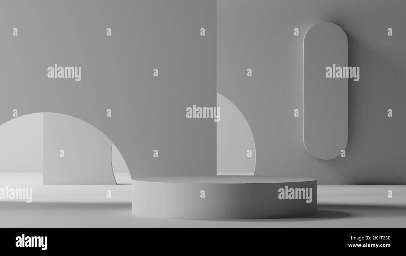 geometry white pedestal or podium, blank stage for product showcase, 3D display rendering Stock ...