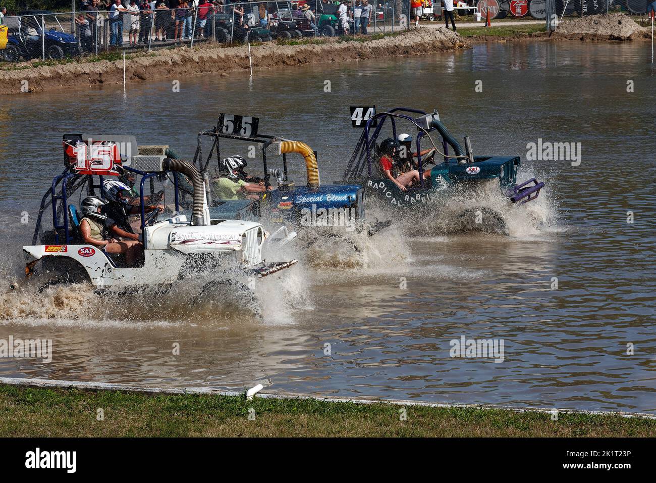 swamp buggies lined up, in water, starting race, movement, water ...