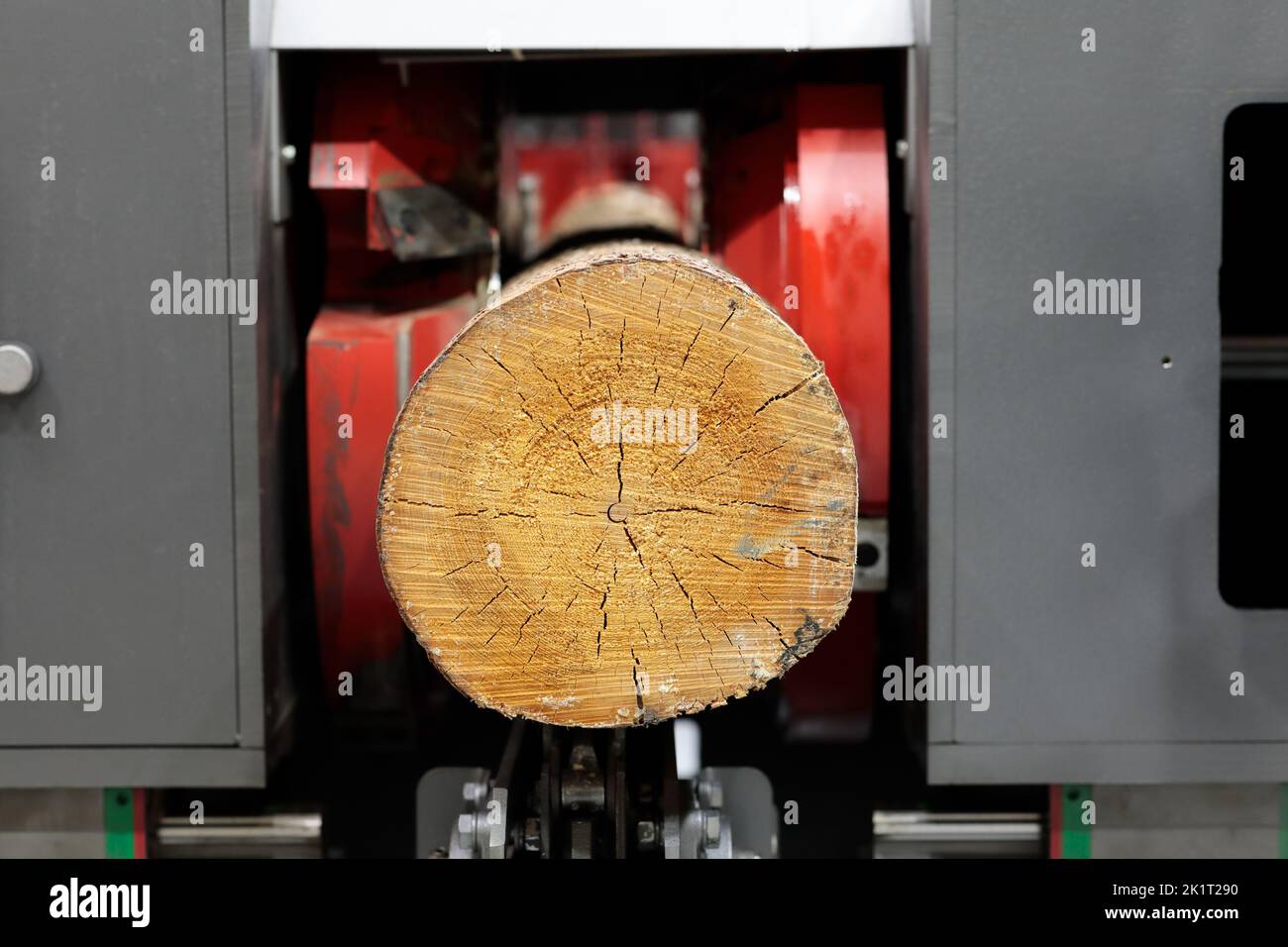 Round log multi blade rip saw machine close up. Selective focus Stock ...