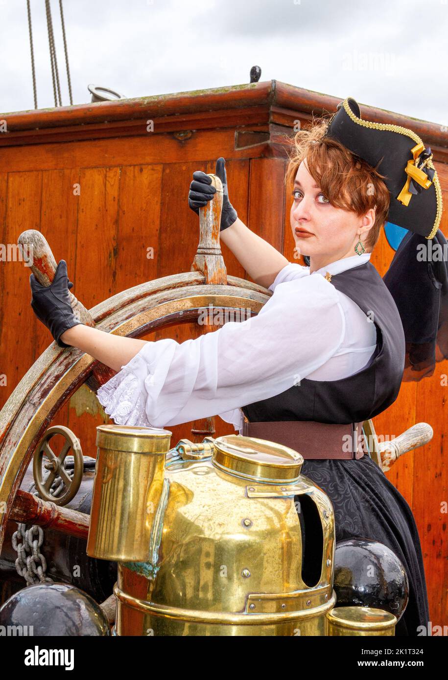 Ashley Wilkinson wearing a cosplay pirate costume onboard the RRS ...