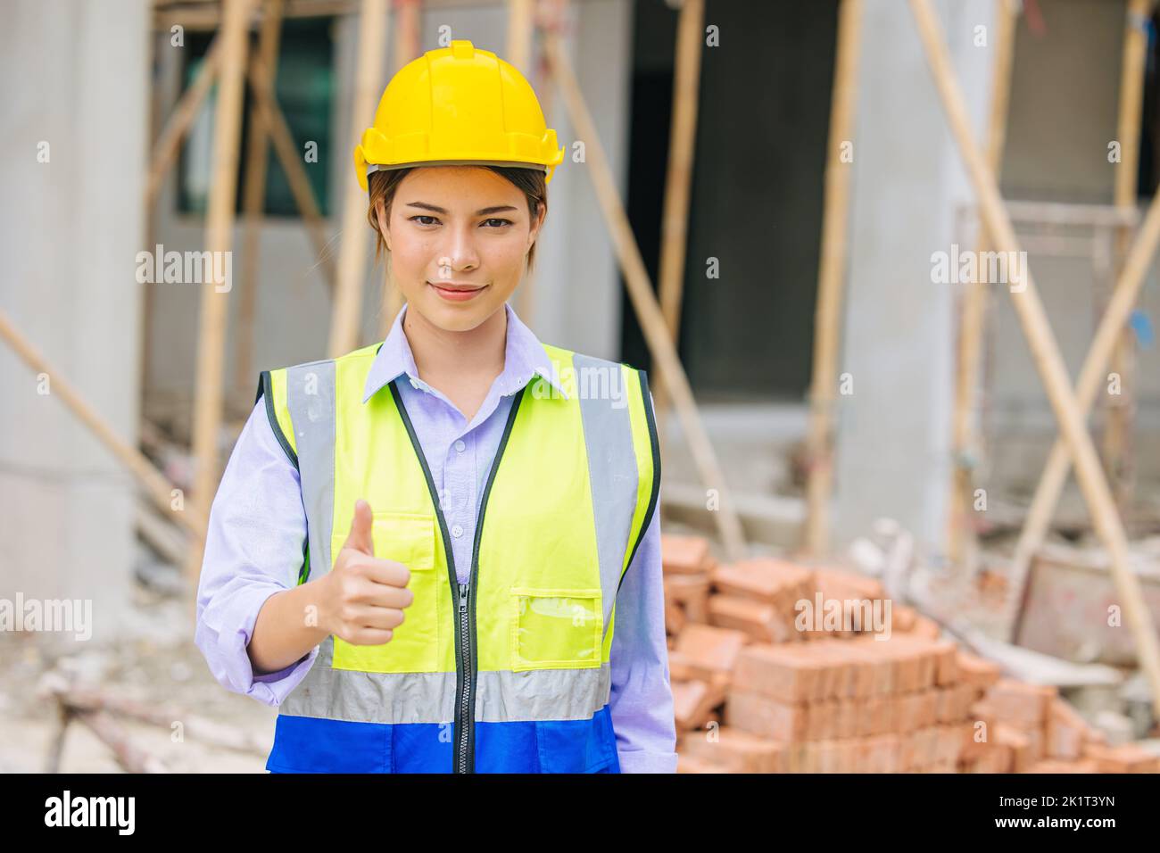 Women engineer worker foreman builder work in construction site ...