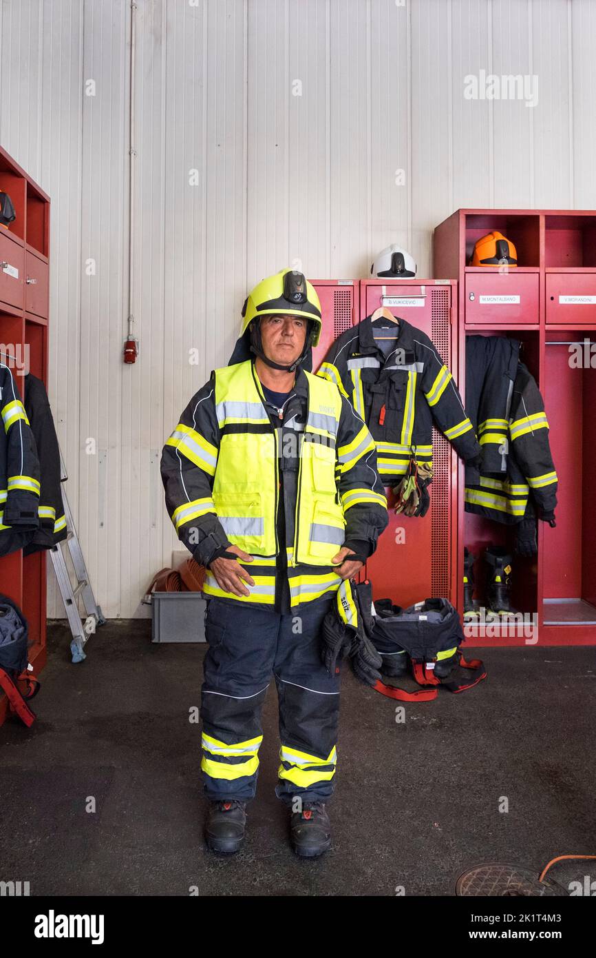 Switzerland, Agno-Lugano Airport, Fire station, Firefighter in ...