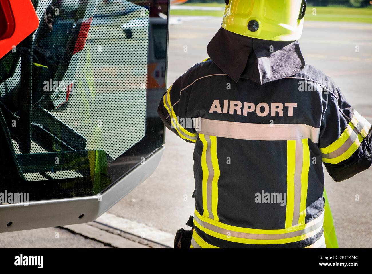 Switzerland, Agno-Lugano Airport, Fire station, Firefighter in ...