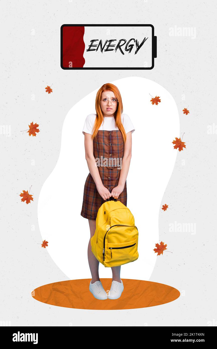 Collage 3d image of pinup pop retro sketch of sad tired exhausted ...