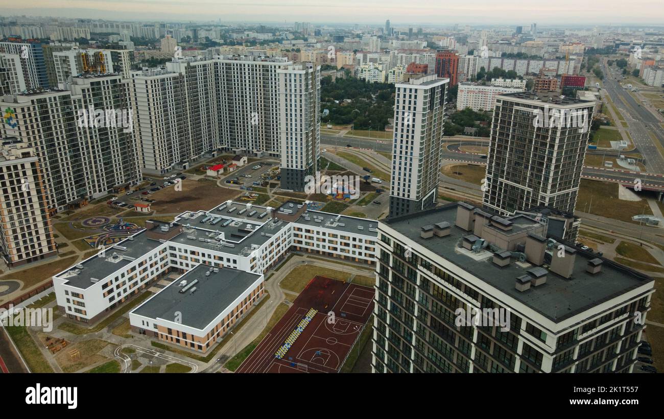 Modern urban architecture. Multi-storey buildings with infrastructure ...