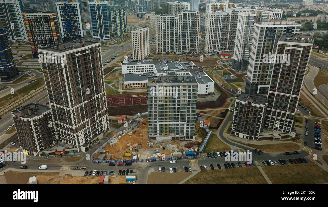 Construction site of a new city block. Construction of multi-storey ...