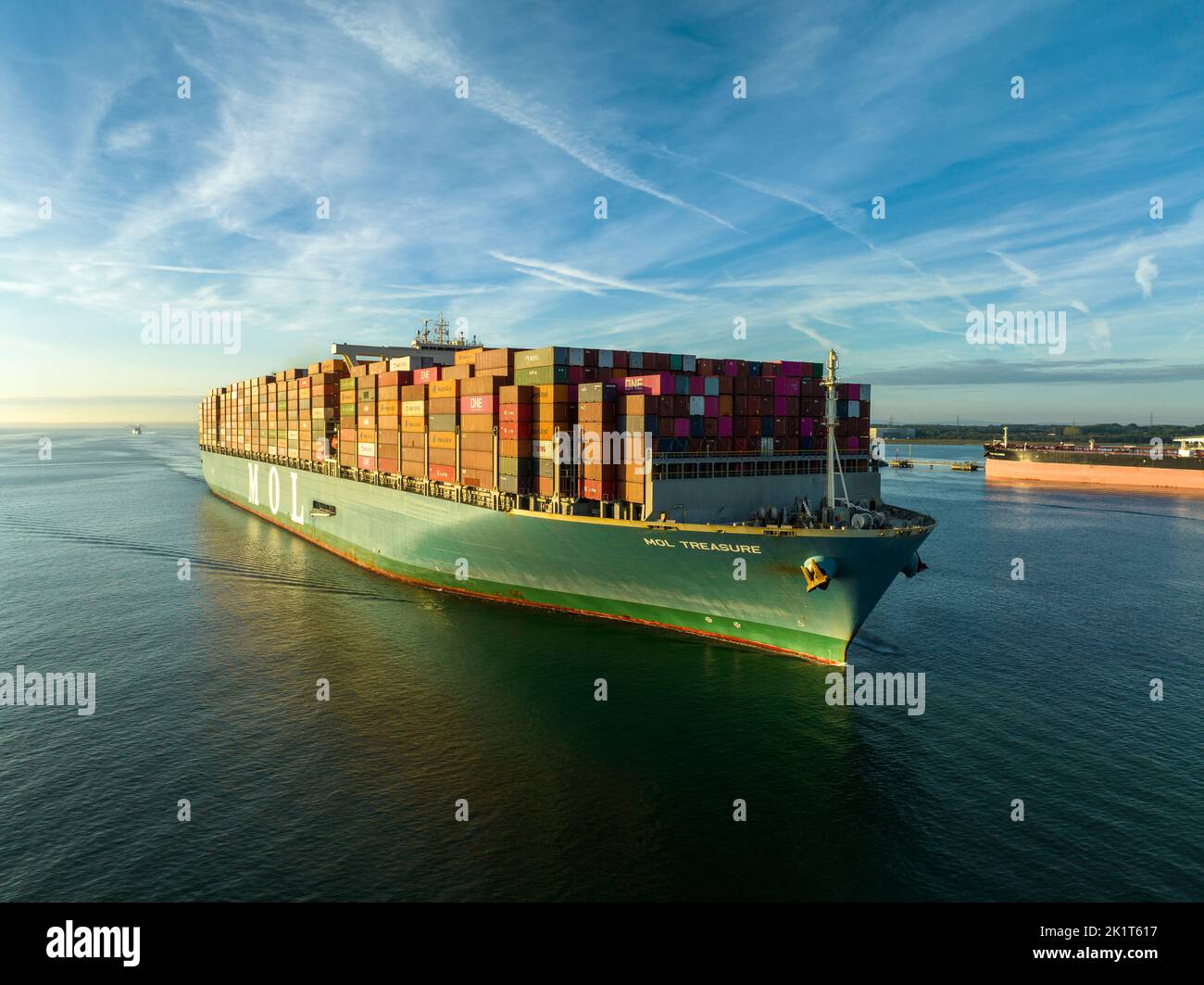 Aerial drone photo of huge container tanker ship mol treasure carrying ...