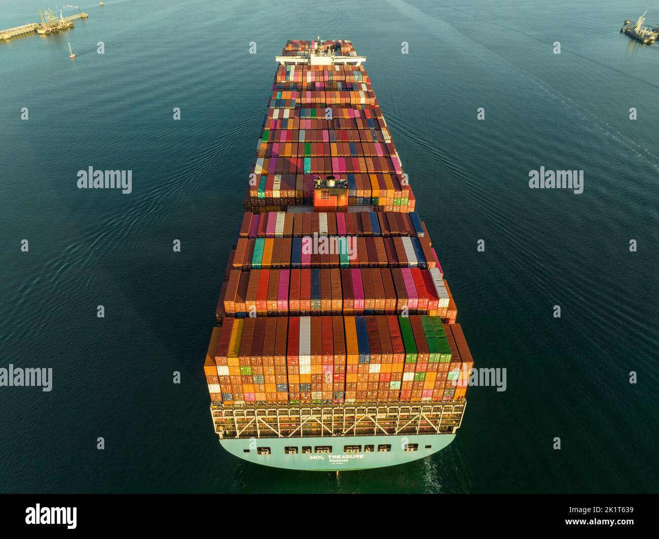 Aerial drone photo of huge container tanker ship mol treasure carrying ...