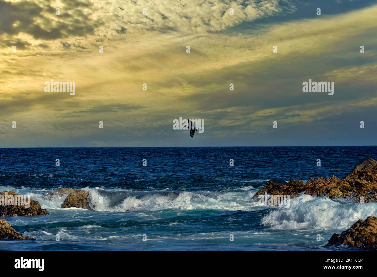 Golden sunset sky over the Sea of Cortez in Cabo San Lucas, Mexico ...