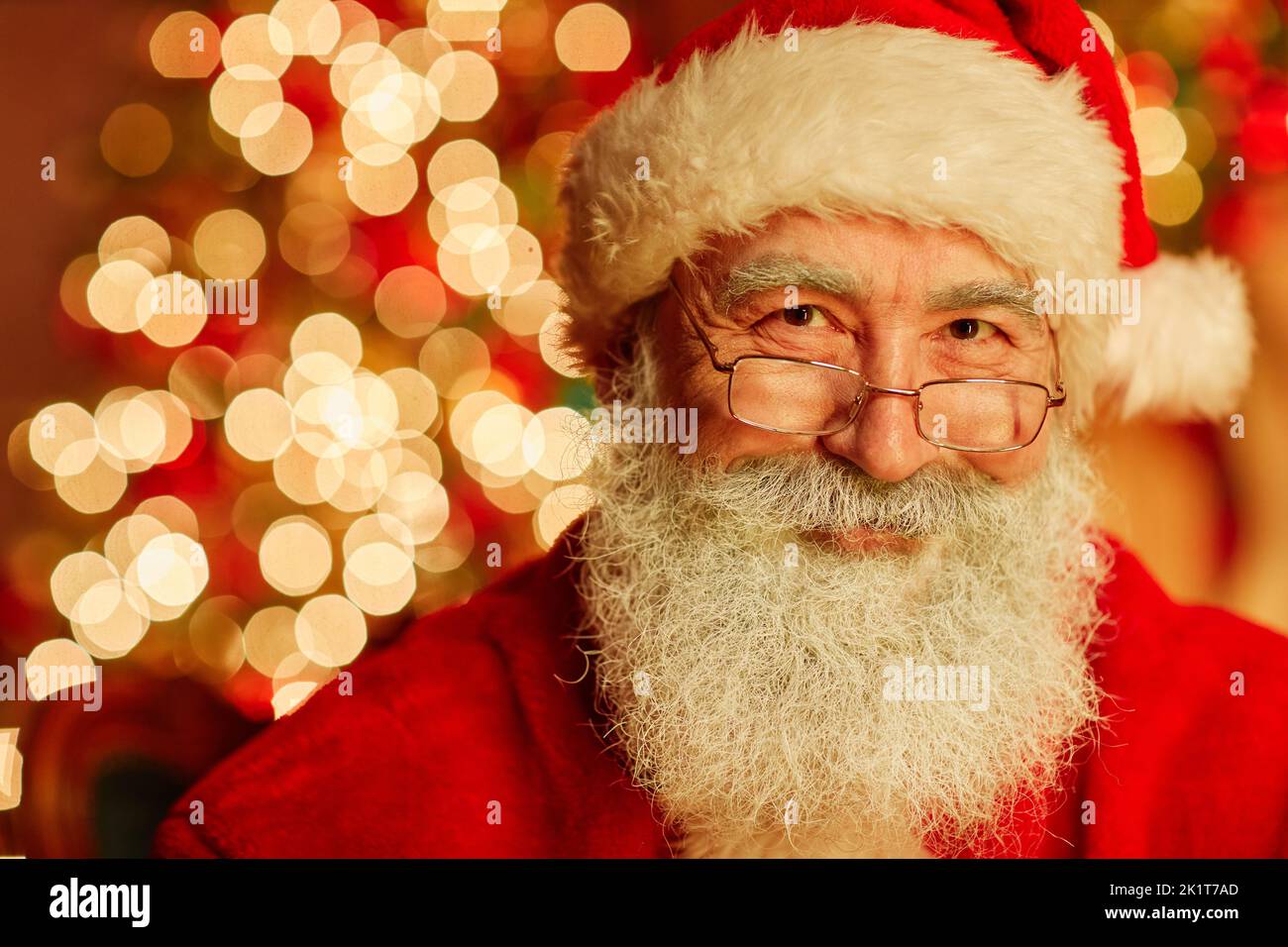 Close up portrait of traditional Santa Claus looking at camera and ...