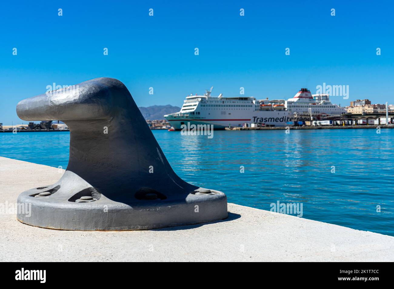Mooring bollard in port in Malaga, Spain on September 4, 2022 Stock ...