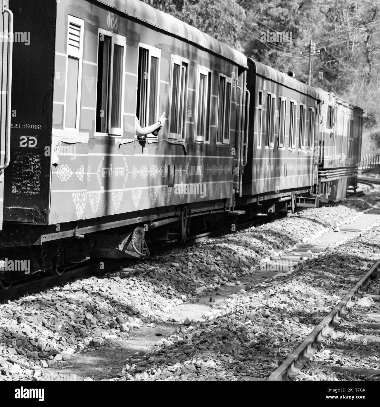 Green toy train on Black and White Stock Photos & Images - Alamy