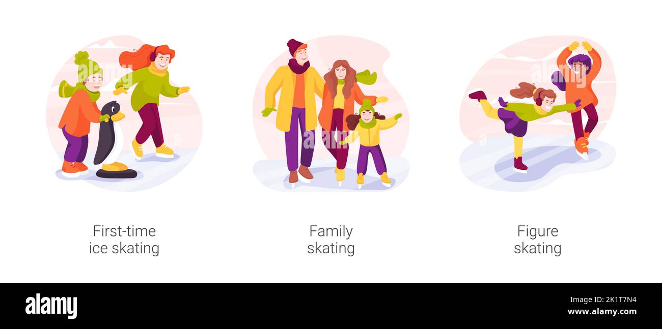 Ice skating isolated cartoon vector illustration set Stock Vector Image ...