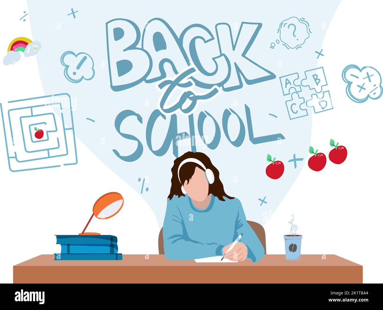 Handwritten inscription Back to School. Classroom with a student. The ...