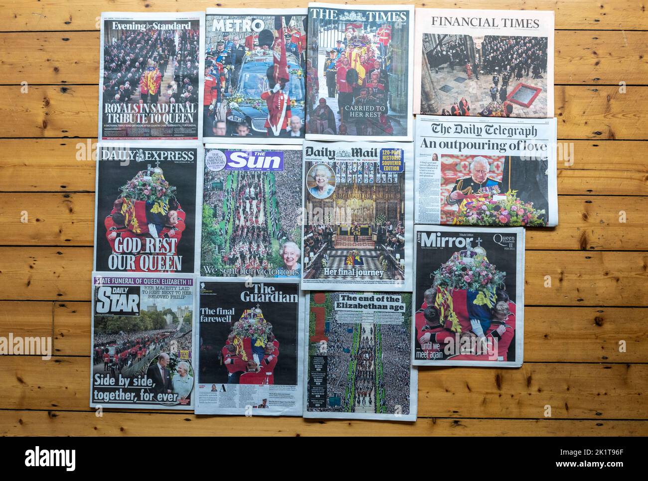 The front pages of the UK newspapers showing the funeral of Queen ...