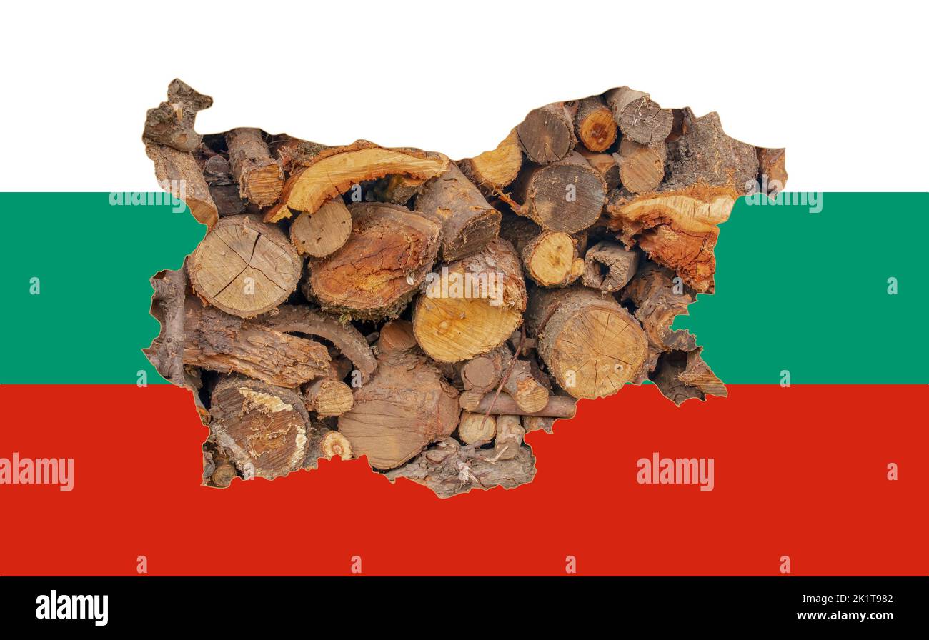 Outline map of Bulgaria with the image of the national flag. Firewood ...