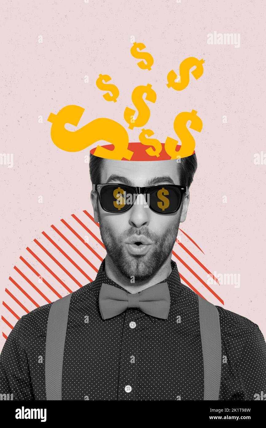 Creative drawing collage picture of man dollar signs head sunglass ...