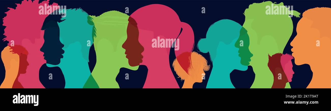 Poster silhouette profile group of men and women of diverse cultures ...