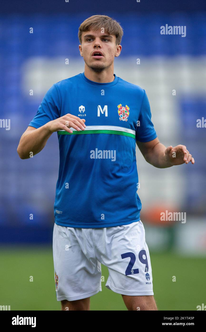 Max Fisher #29 of Tranmere Rovers warms up during the Papa John's ...