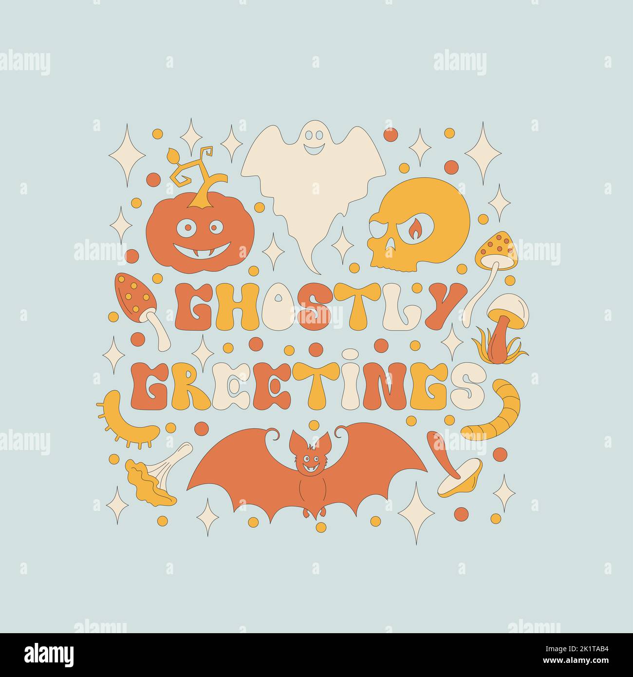 Pattern with retro 70s style Halloween elements Stock Vector Image ...