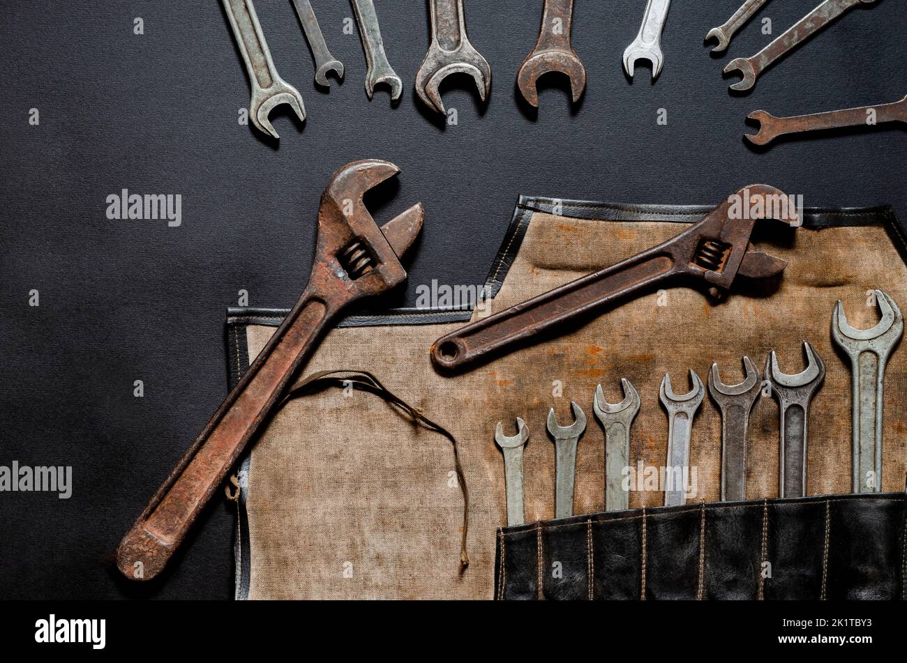 Hand tools for repair and reconstruction in home conditions lie on a ...