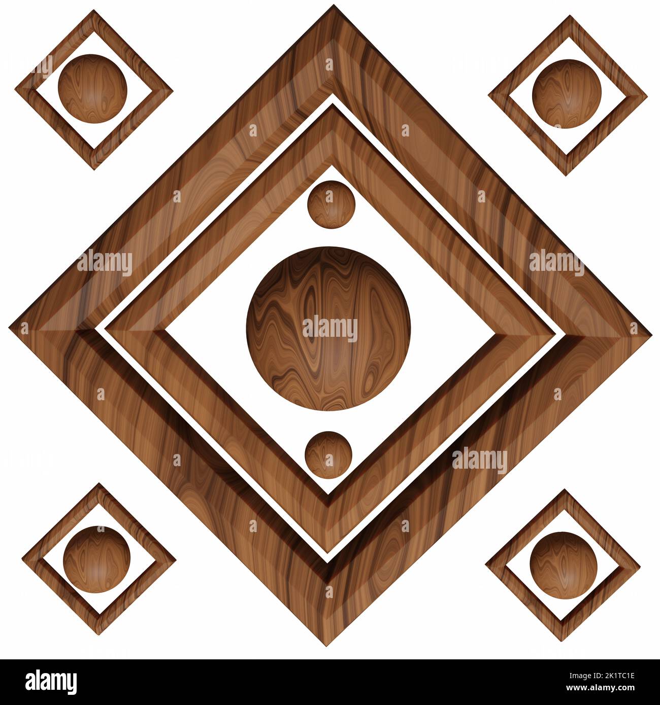 rhombus, wooden shape ball, isolated white, design element, 3d render ...