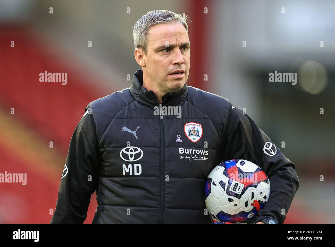 Michael Duff manager of Barnsley during the pre-game warmup during the ...