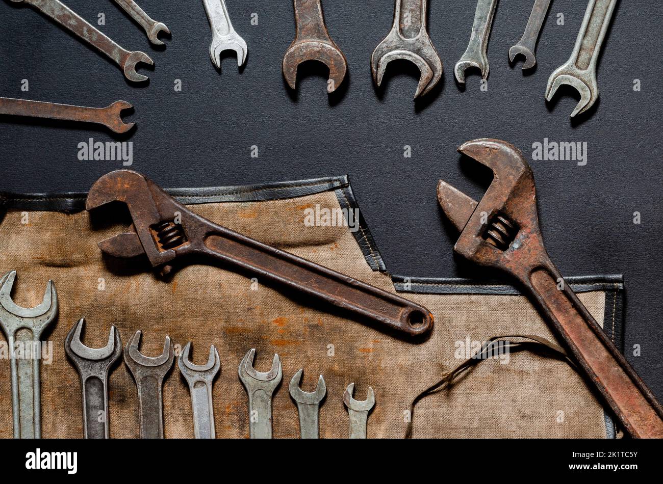 Hand tools for repair and reconstruction in home conditions lie on a ...