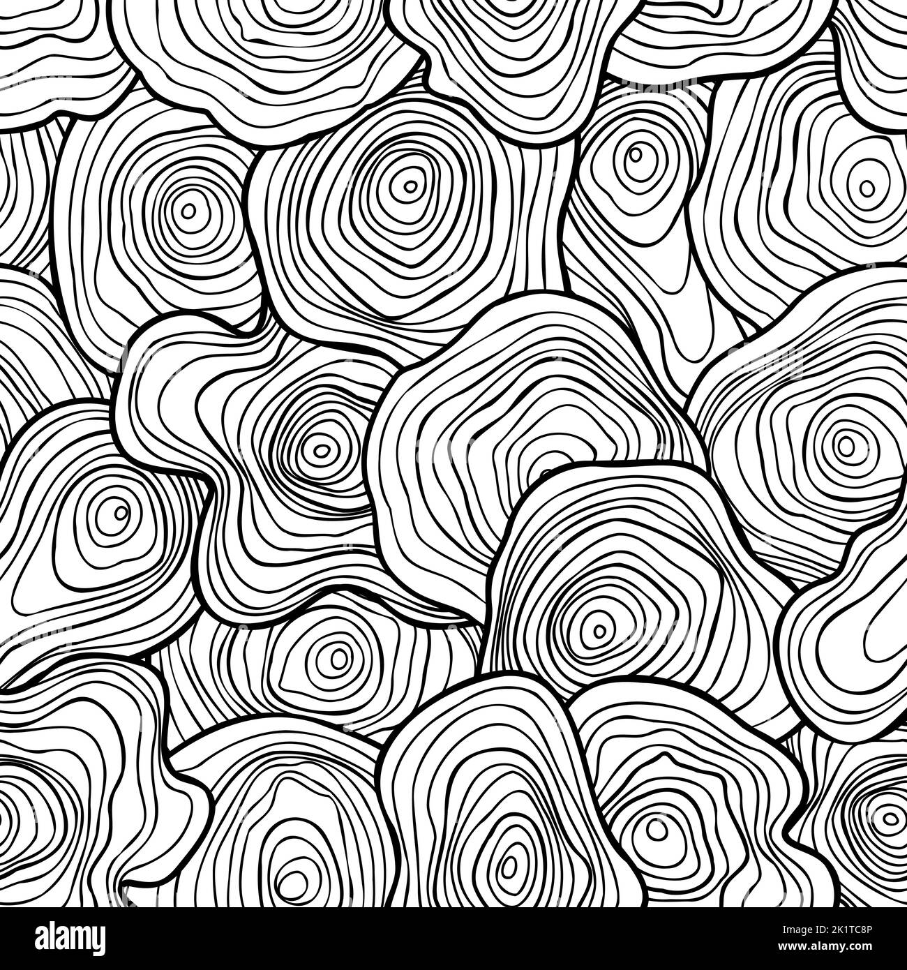 Abstract tree trunk concentric wavy rings seamless pattern. Wood cuts ...