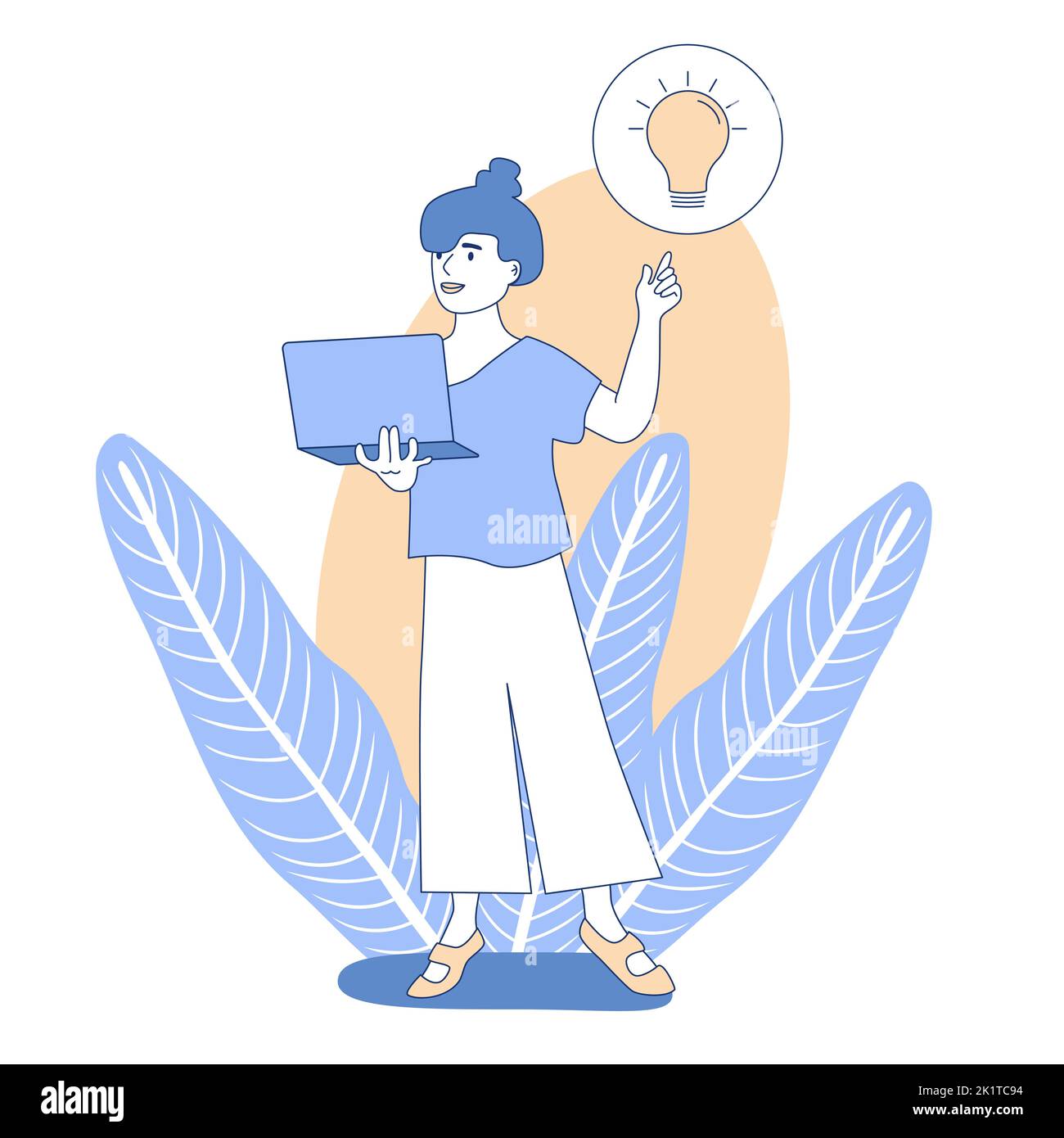 Innovation, creative solution start up and insight concept. Smiling business woman hold laptop ...