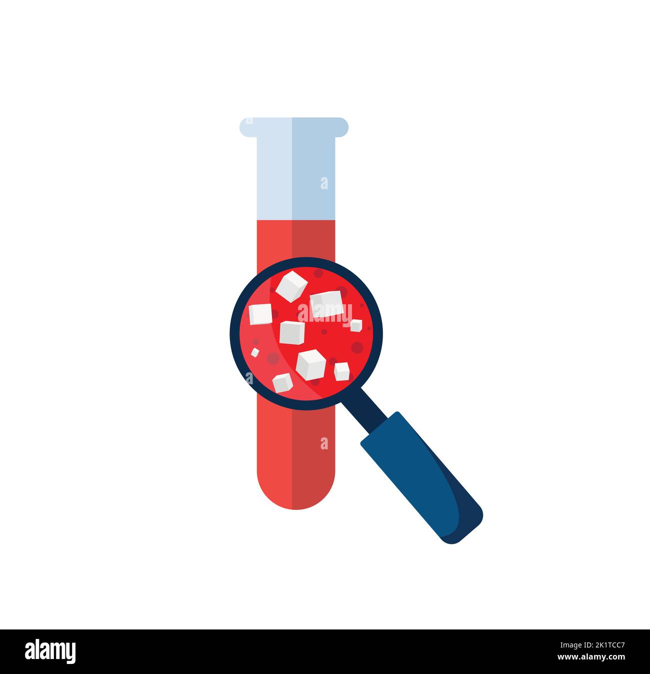 Hematology concept with red blood cell in test tube and magnifying ...