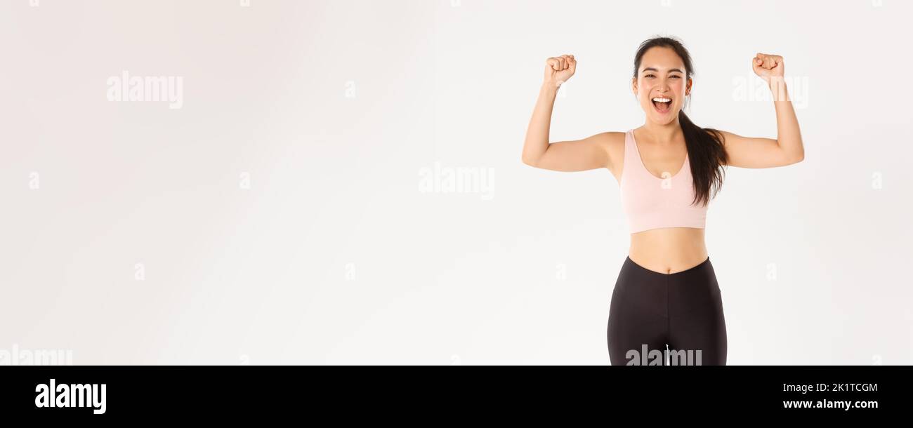 Sport, wellbeing and active lifestyle concept. Empowered and strong ...