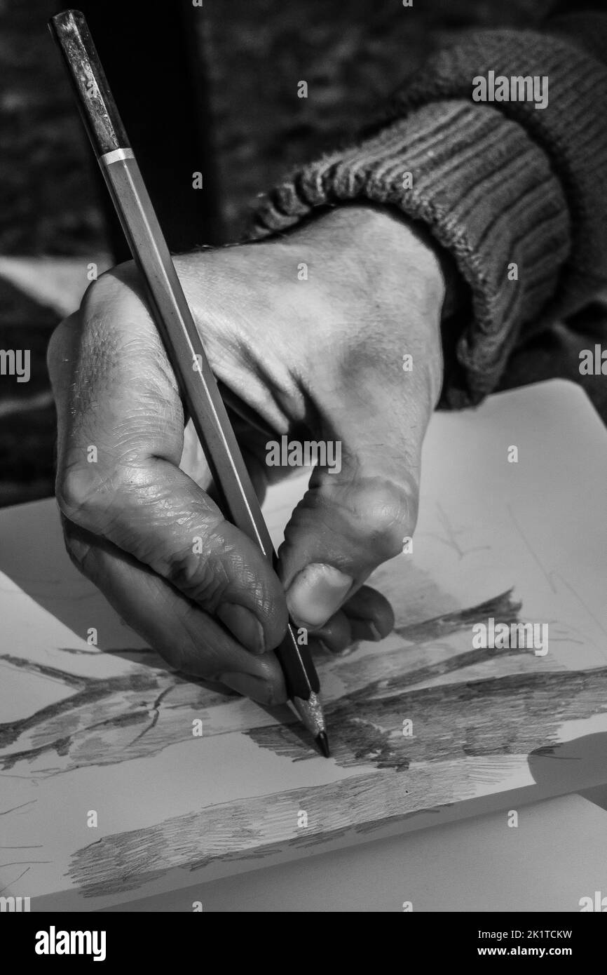 Artist’s hand pastel Black and White Stock Photos & Images - Alamy