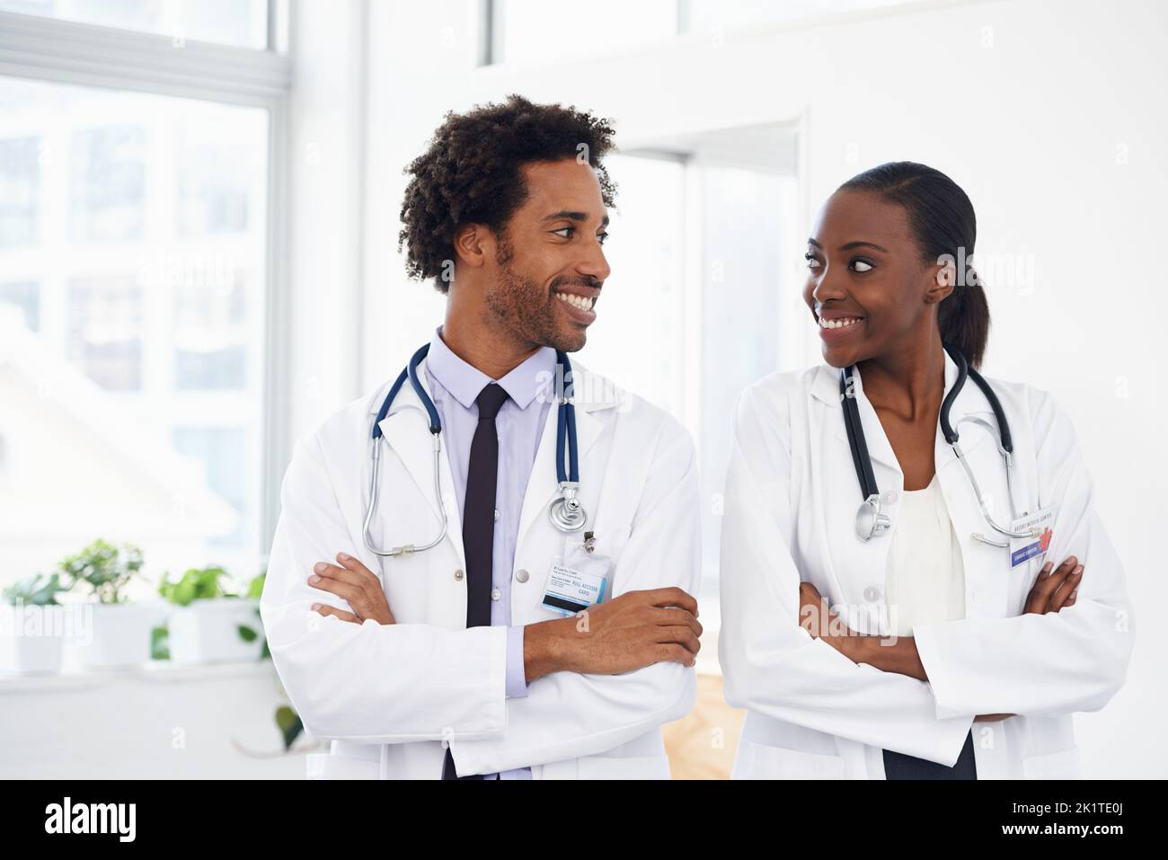 Theyre a great medical team. two doctors looking at each other Stock ...